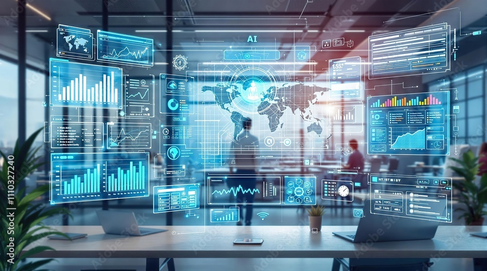 Visualization of an AI-powered decision support system with futuristic ...