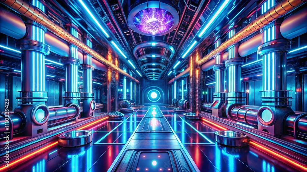 Futuristic Neon Lights Interior - Panoramic View in Sci-Fi HDRI with ...