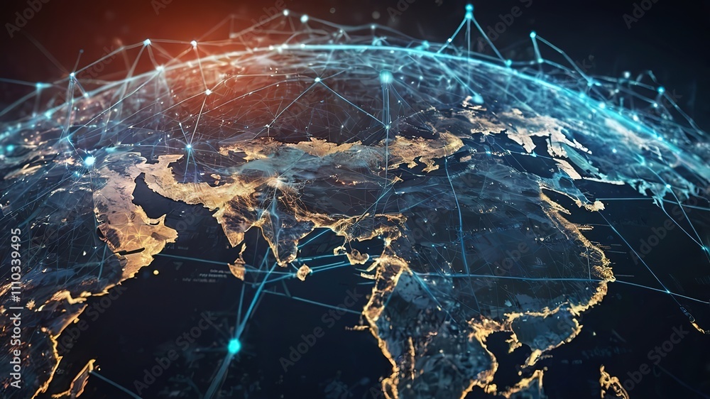 Digital map of Asia, concept of global network and connectivity, data ...