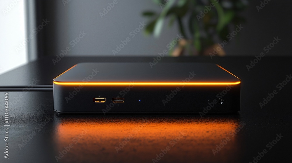 Mock-up of a modern firewall appliance on a solid black background for ...