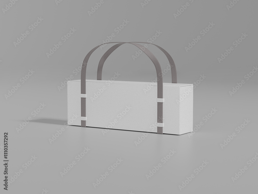 long rectangular box with ribbon handle packaging isolate on clean ...