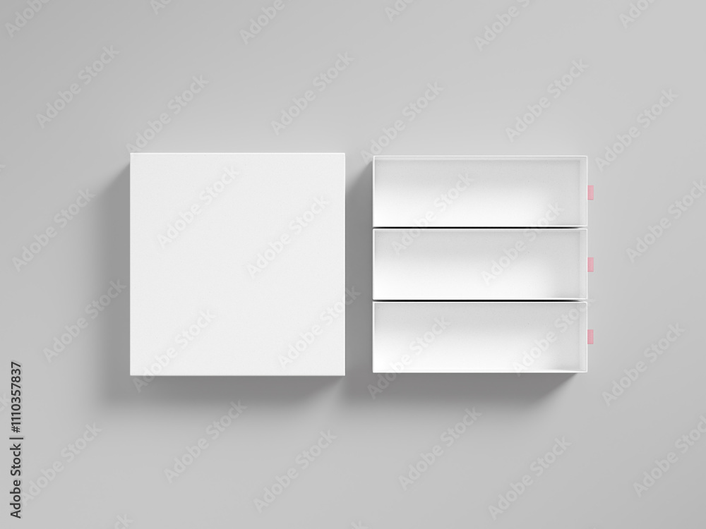 3 compartment drawer box flat lay on clean background, Slide-open white ...