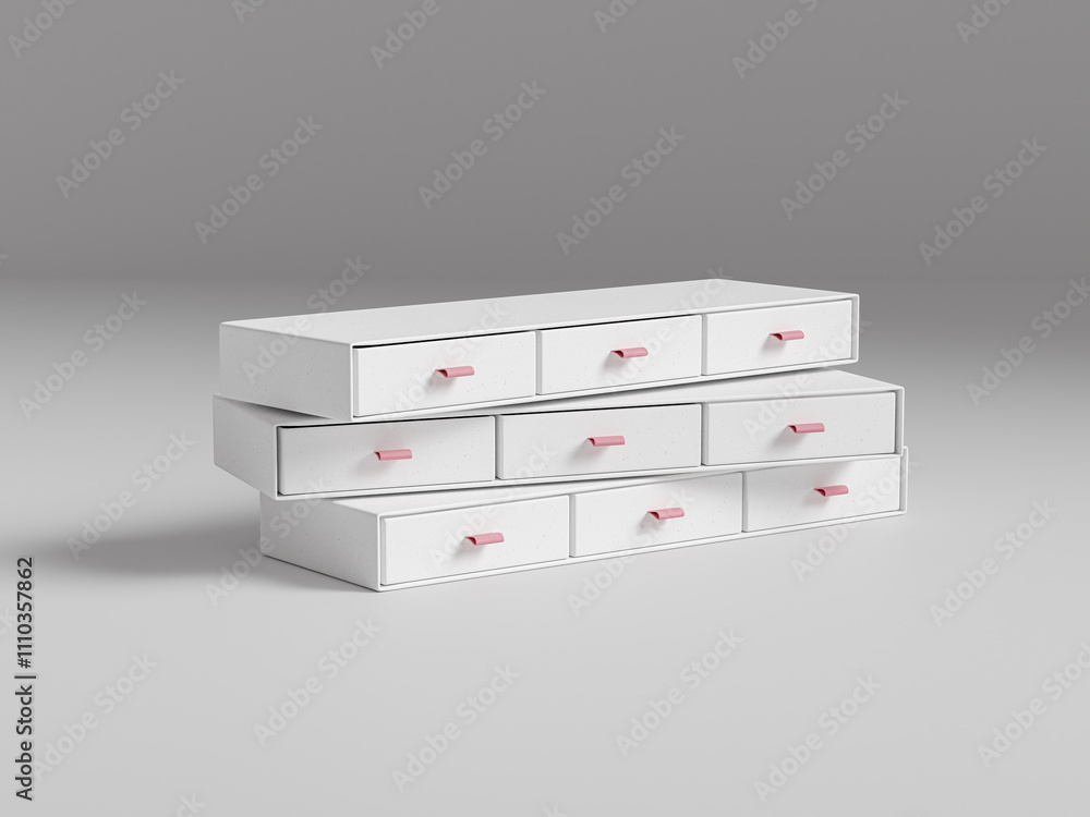 Stack of drawer boxes display on clean background, front view slide ...