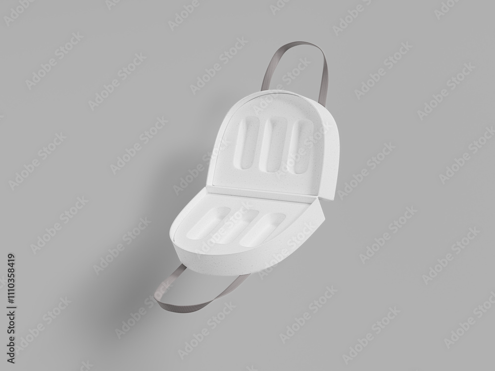 luxury round edge rectangular luggage with ribbon handle mockup, open ...