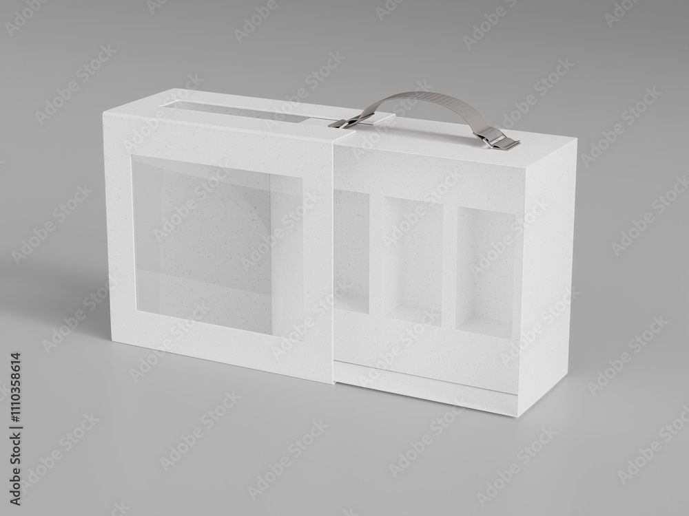 square box with PVC window and handle mockup, luggage shape rigid paper ...
