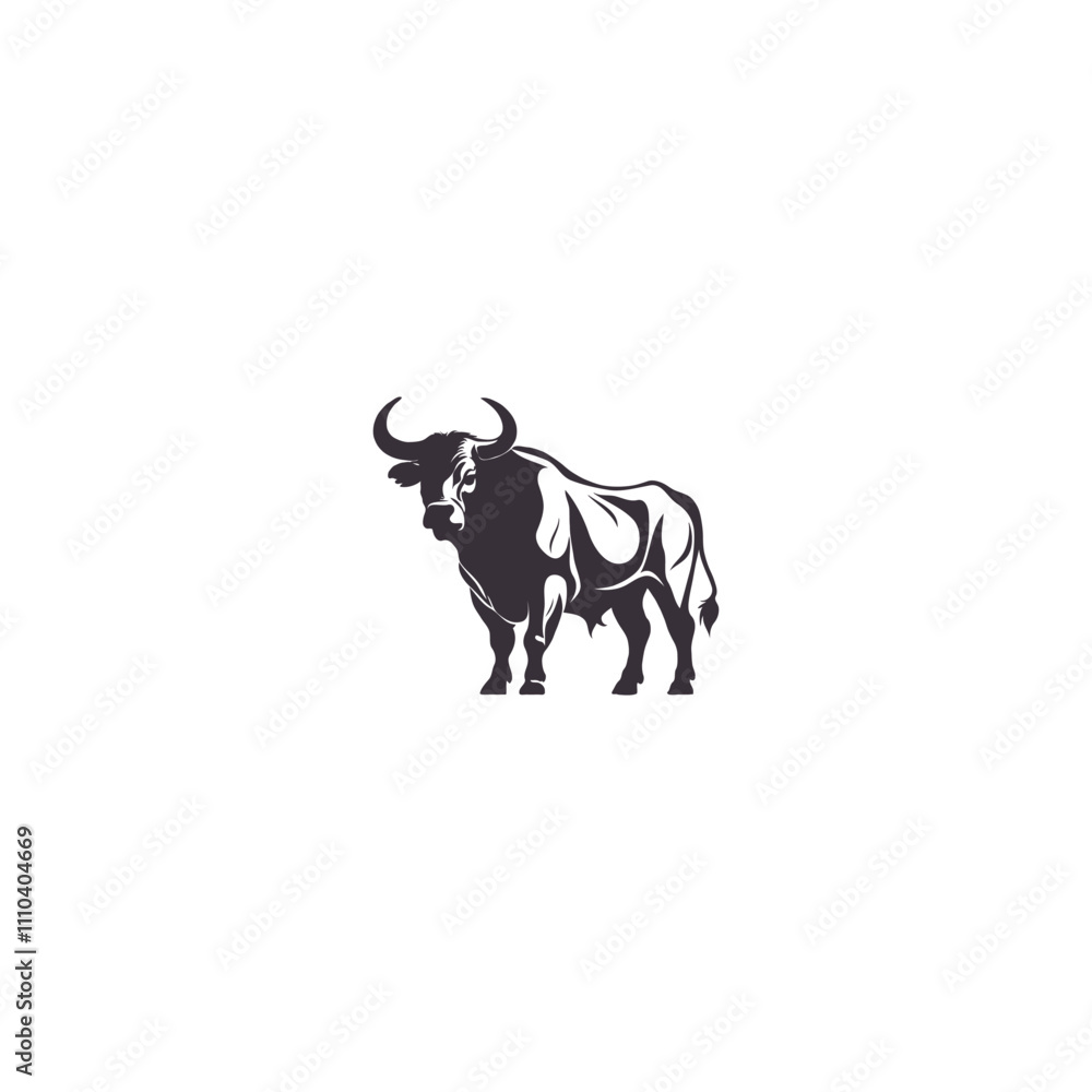 Bull set. Stylized silhouettes of standing in different poses and ...