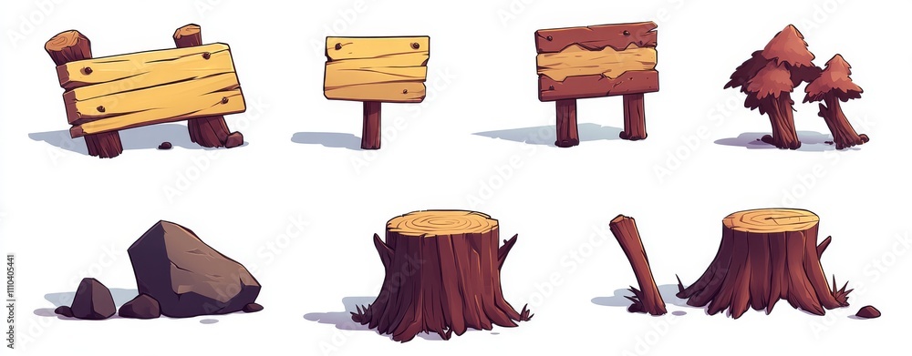 For a mobile game interface, use wooden UI design elements such as ...