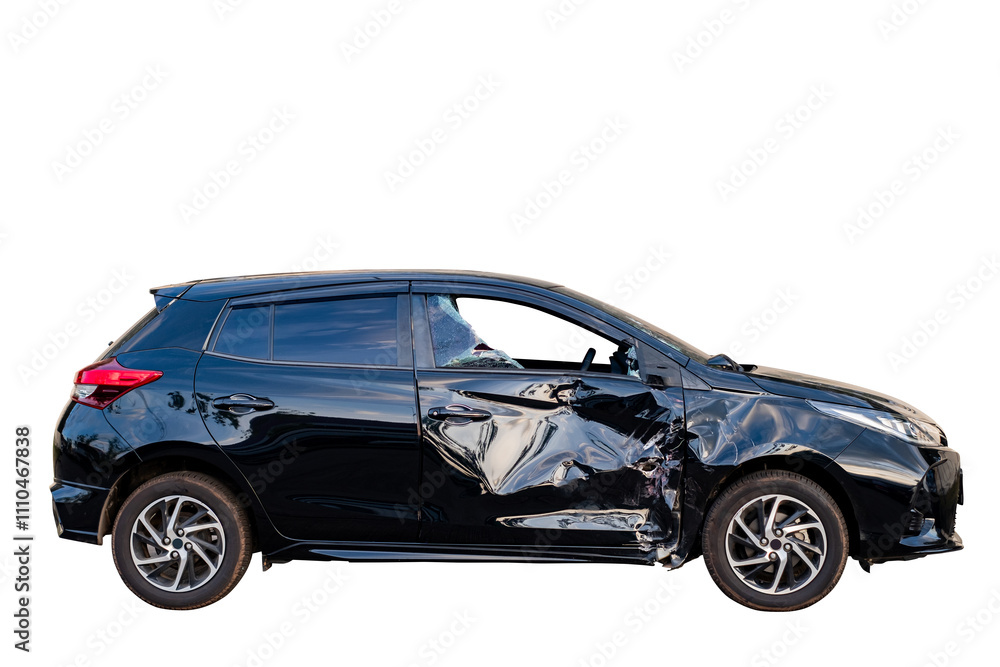 Car crash, Full body side view of black car get damaged by accident on ...