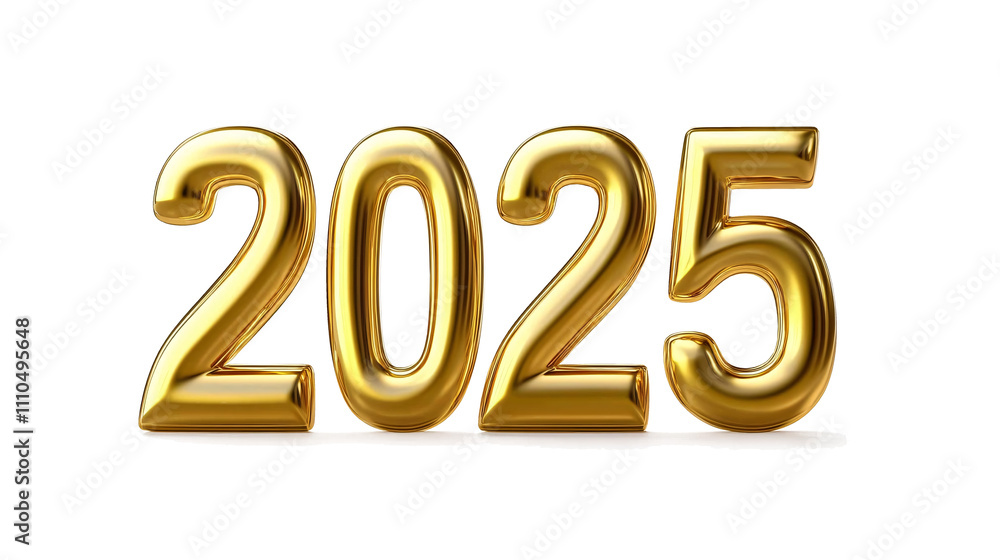 Golden numbers of year 2025 isolated on white transparent background ...