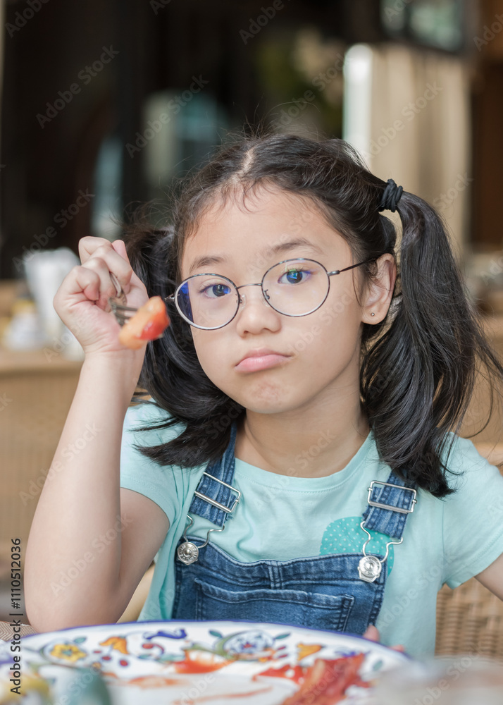 A school girl child, Asian kid, picky eater with Anorexia, Bulimia ...