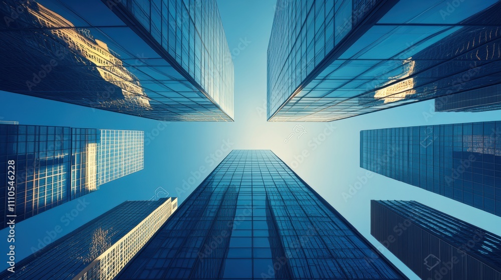 Captivating View of Modern Skyscrapers with Glass Facades Reaching ...