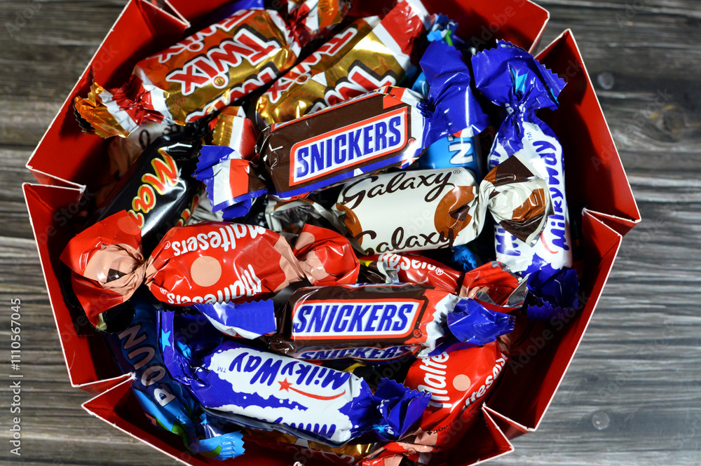 Cairo, Egypt, November 24 2024: Celebrations box mini chocolate bars ...
