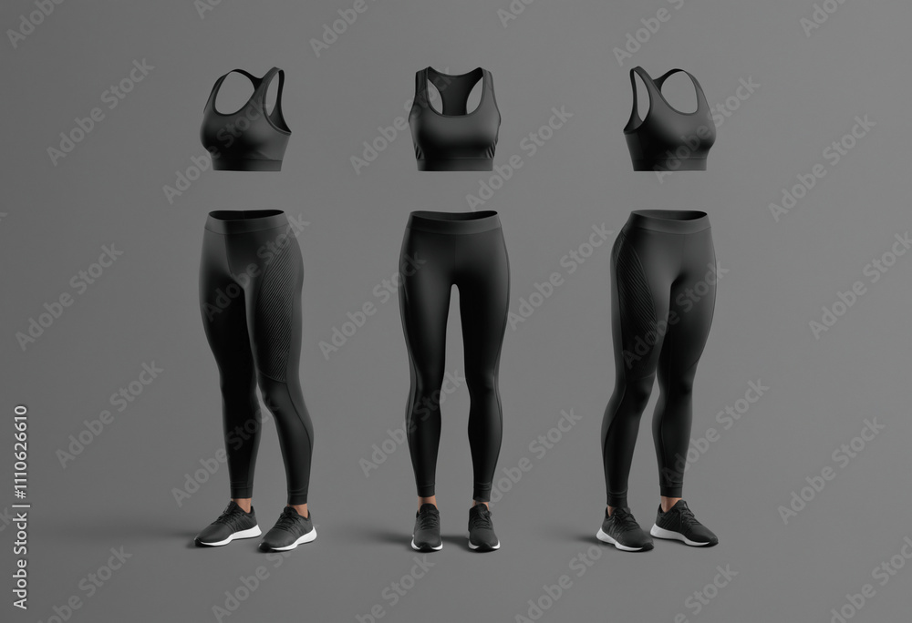 Blank black women sport uniform mockup, front and side view with grey ...