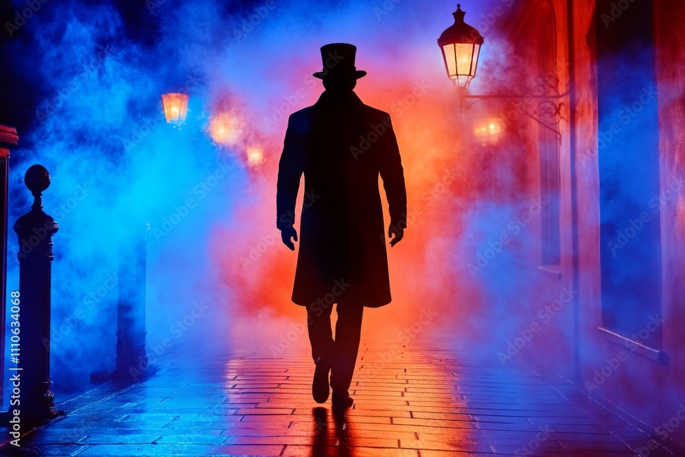 A gothic-themed circus at night, with eerie shadows, flickering ...