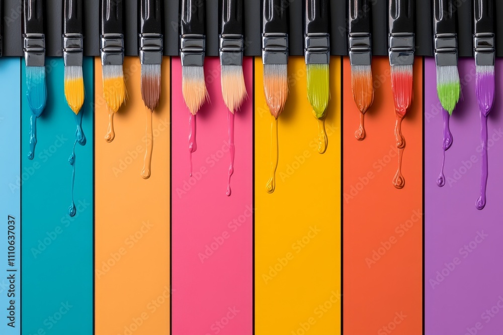 A pixel art depiction of a CMYK color swatch strip with tiny pixelated ...