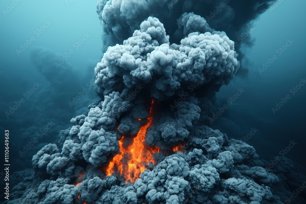 Towering deep-sea hydrothermal vents with black smoke rising ...