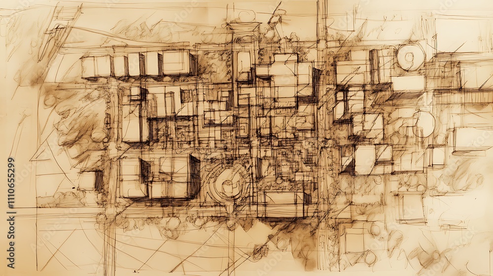 Hand-Drawn Urban Master Plan with City Blocks, Parks, and ...