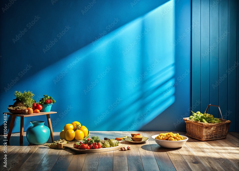 Elegant Food Photography with Blue Wall and Floor Backgrounds for ...