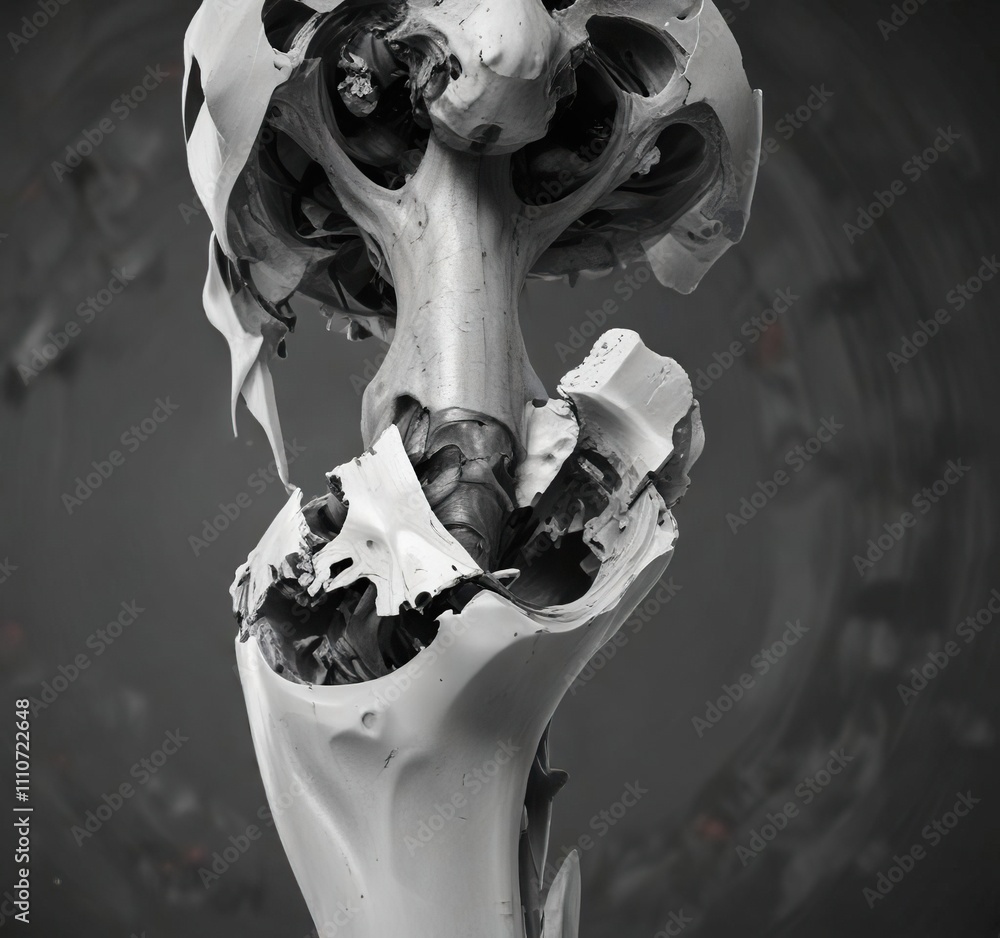 Detailed X-ray of a broken femur with distinct fragments , injury, bone ...