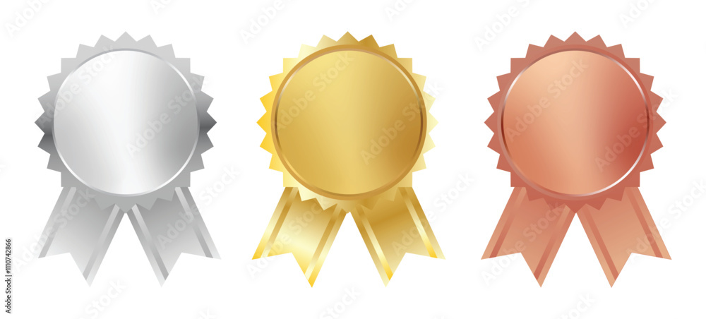 Gold silver and bronze medal with ribbon set vector illustration ...