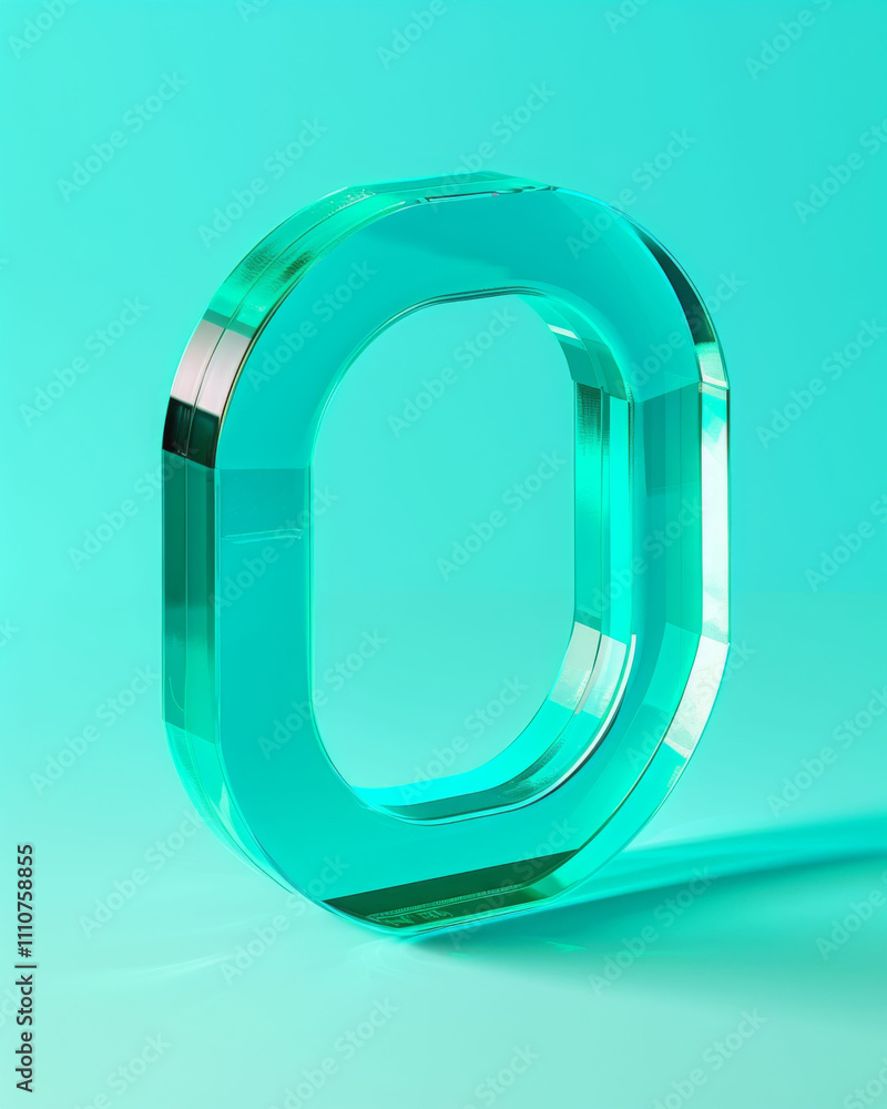 transparent letter O sculpture in vibrant turquoise color, showcasing ...
