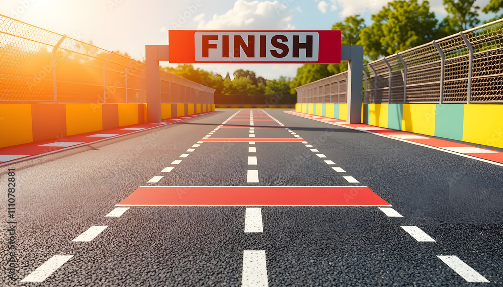 Sunny finish line pattern racing background on the asphalt floor ...
