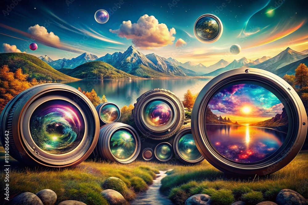 Surreal Lens Aperture Symbols Representing Photography Concepts in a ...
