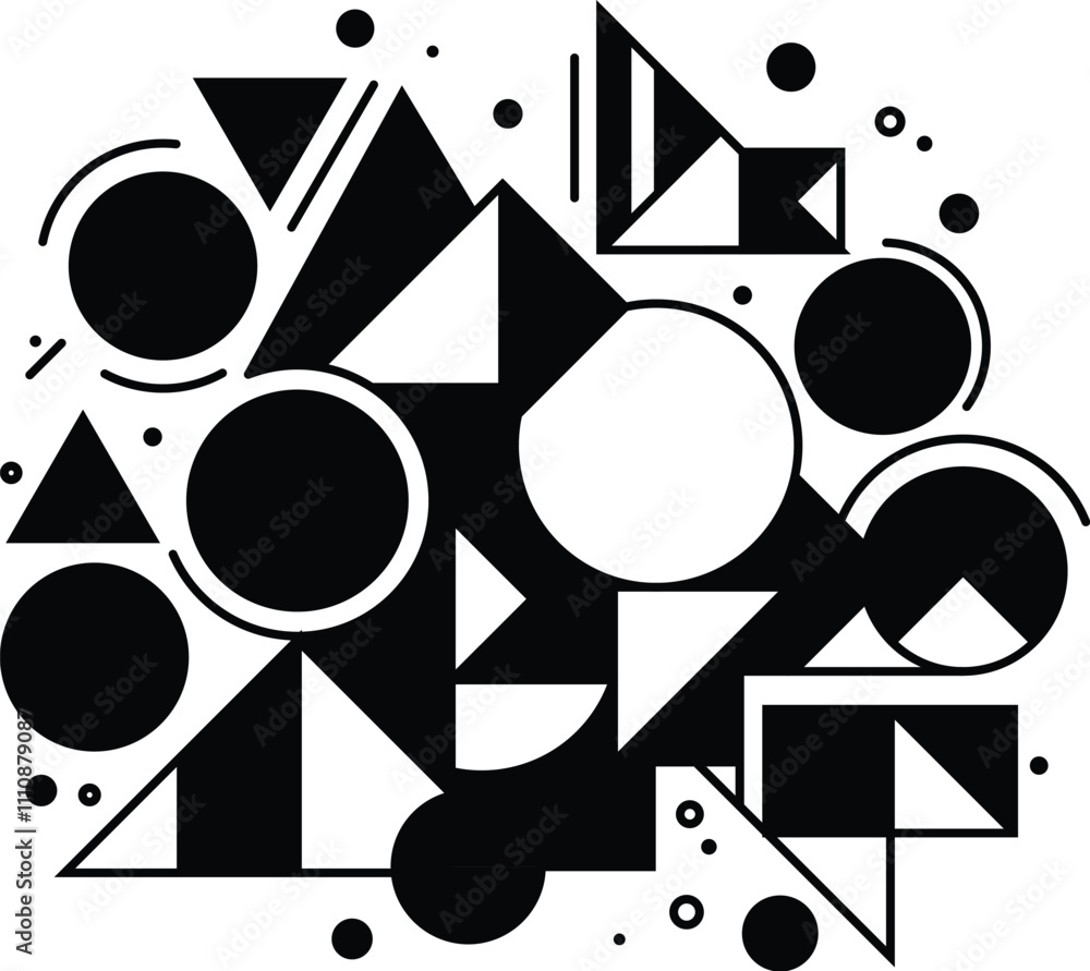 Abstract drawing, black and white, consisting of simple geometric ...