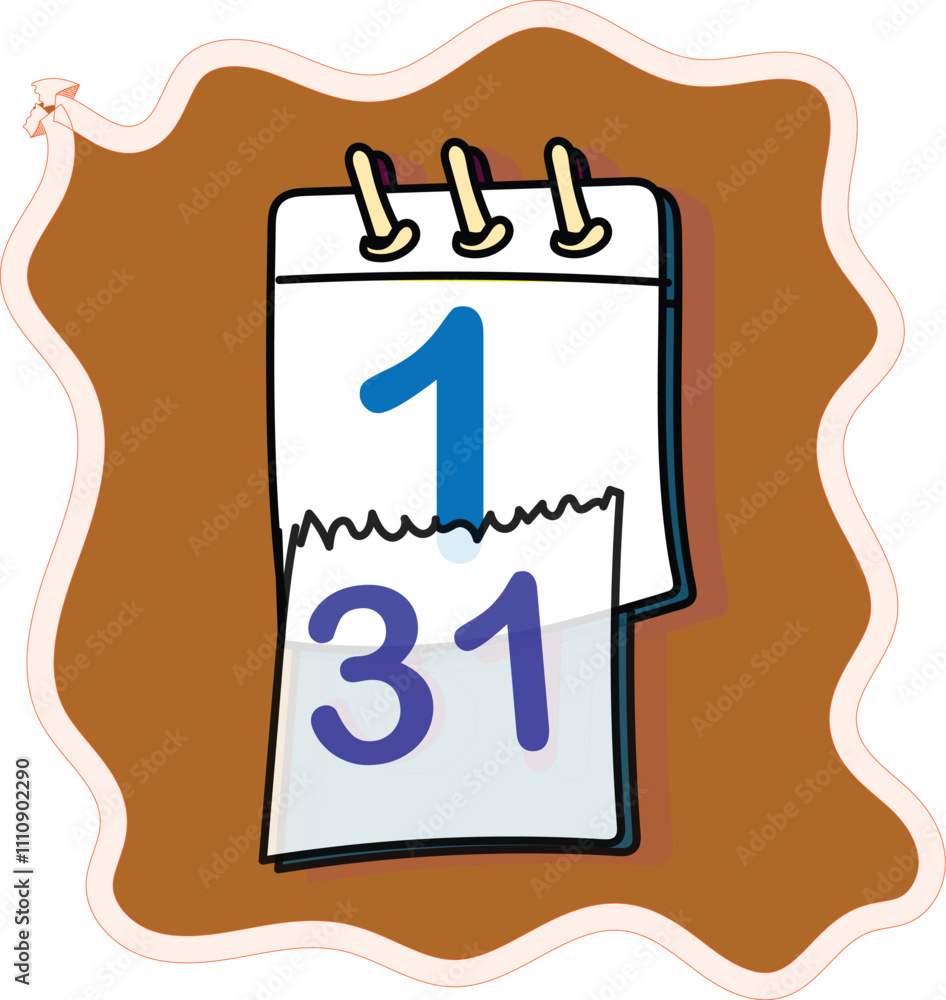 Calendar date change. New year calendar date changes from 31 to 1 ...