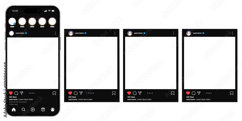 Instagram post feed frame mockup with smartphone Iphone 16 pro max mock ...