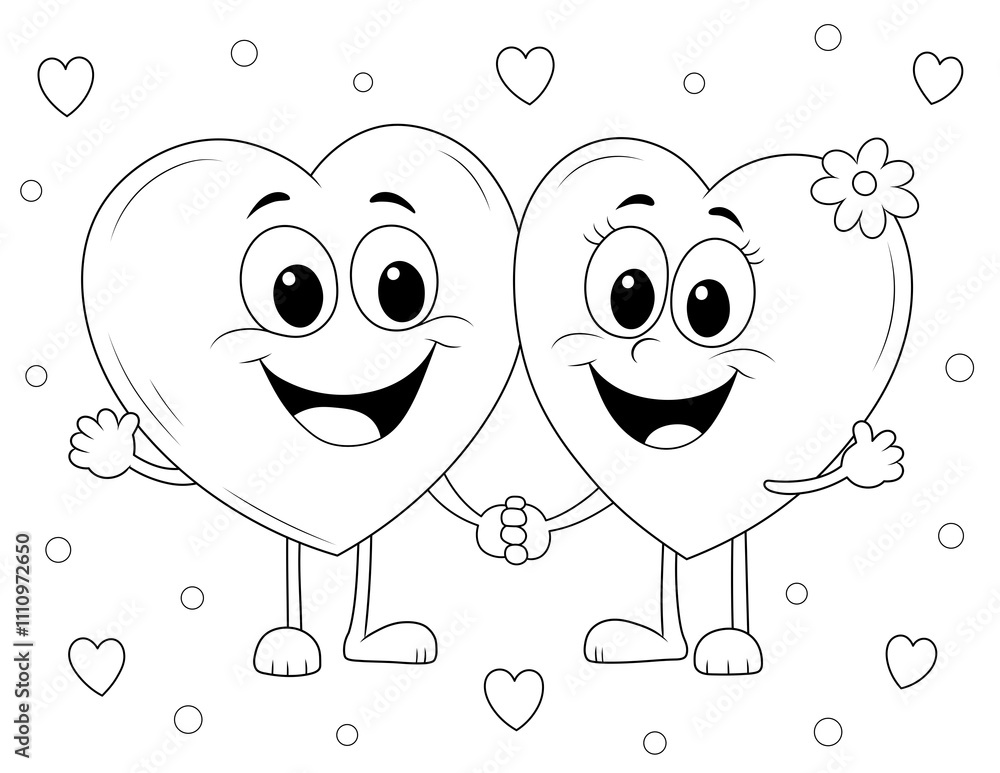 cartoon hearts couple coloring page. you can print it on standard 8 ...