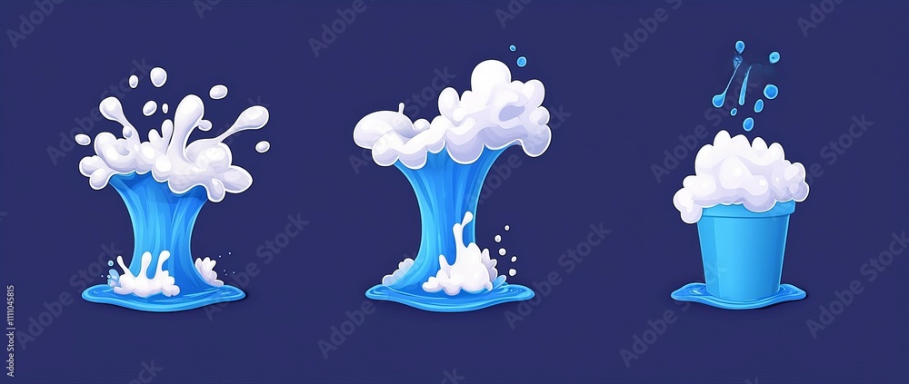 Splashing cartoon water. Cute sea or ocean liquid swirl effect with ...