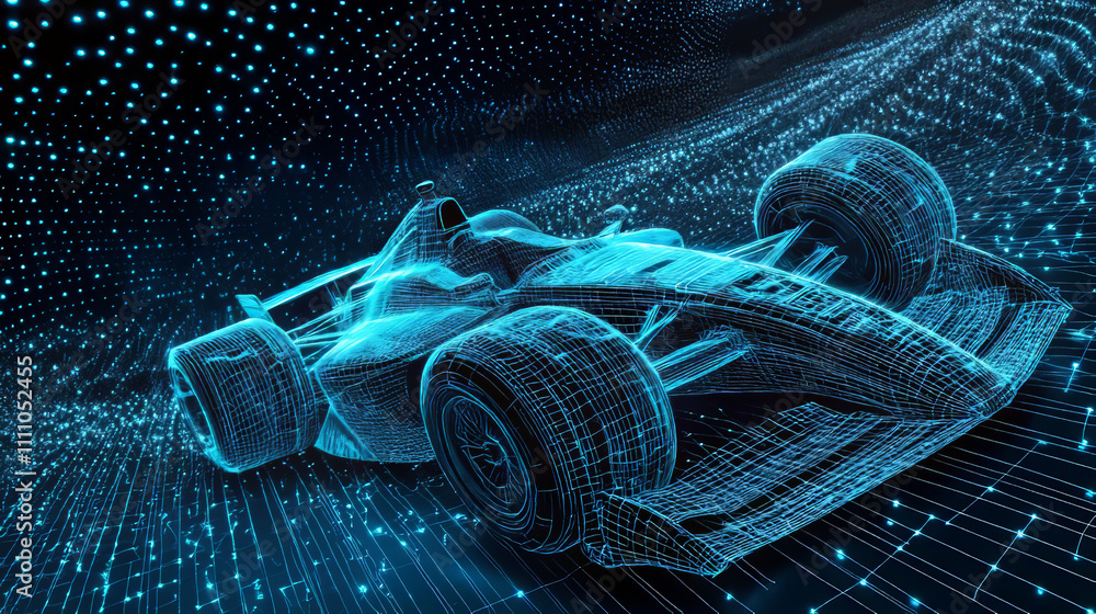 Polygonal F1 CAR. Speed concept. Vector bolide mesh spheres from flying ...