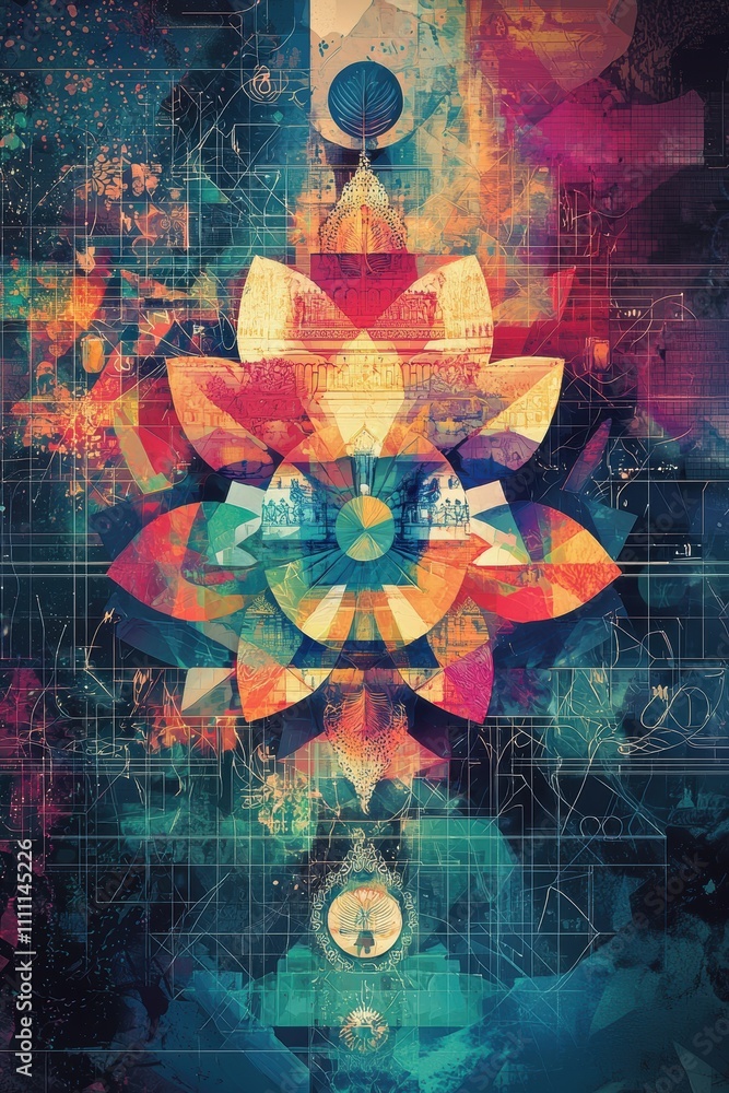 Abstract Indian Map Design with Tricolor Patterns and Iconic Symbols ...