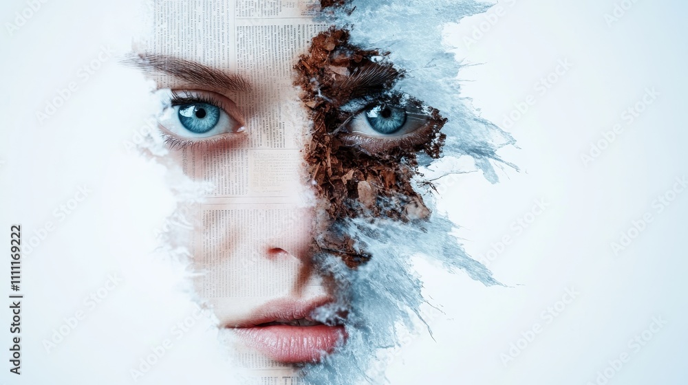 Foto de Stock A close-up of a woman's face dissolving into natural ...