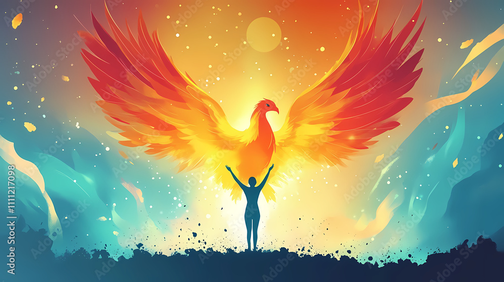 Motivation depicted as a phoenix rising from ashes of past failures ...