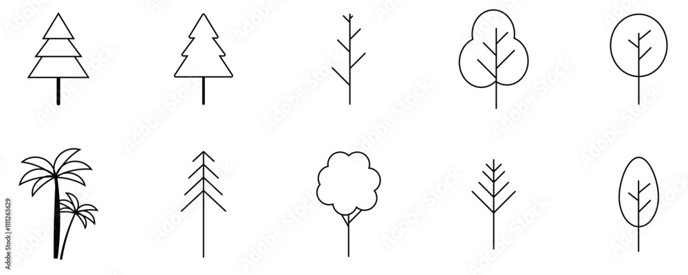 trees linear icons, Big set of minimal trees linear, trees for nature ...