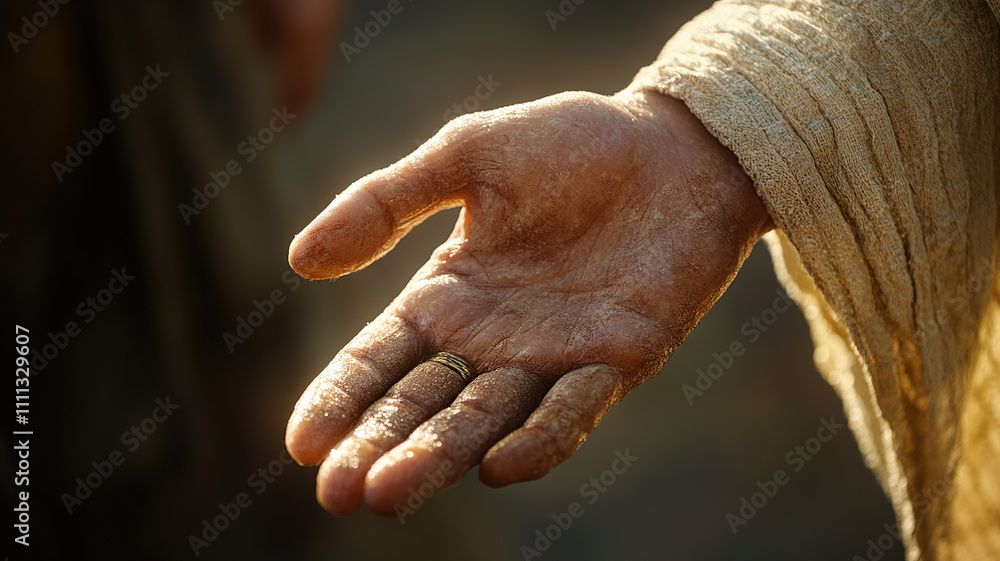 Foto Jesus Christ with open arms reaching out in the sky, hand gestures ...