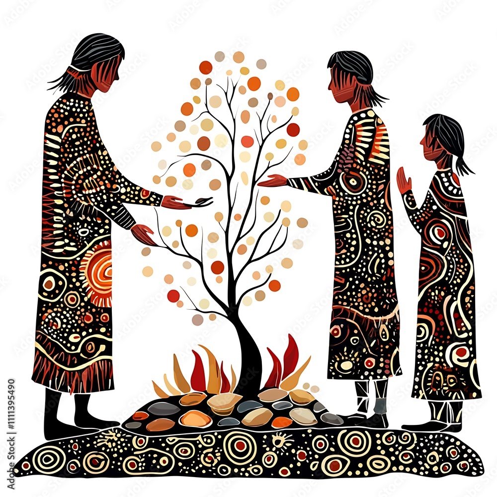 Aboriginal People Planting a Tree A Symbolic Artwork of Indigenous ...