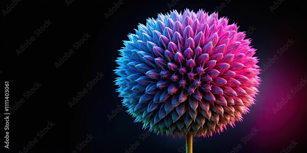 Surreal alien ball flower in pink and blue gradient colors on black ...