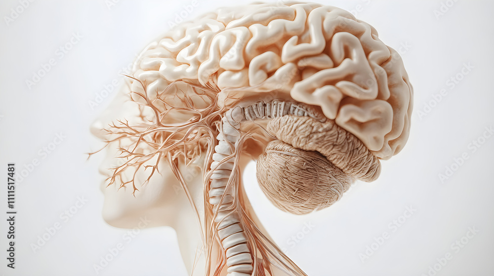 Intricate Illustration of the Central Nervous System: Brain, Spinal ...