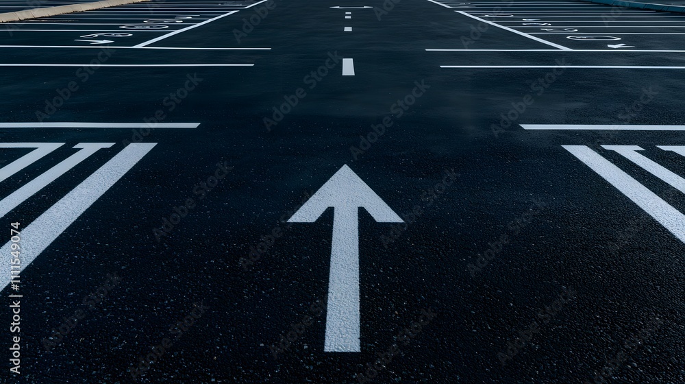 Detailed View of Directional Markings on a Parking Lot Surface ...