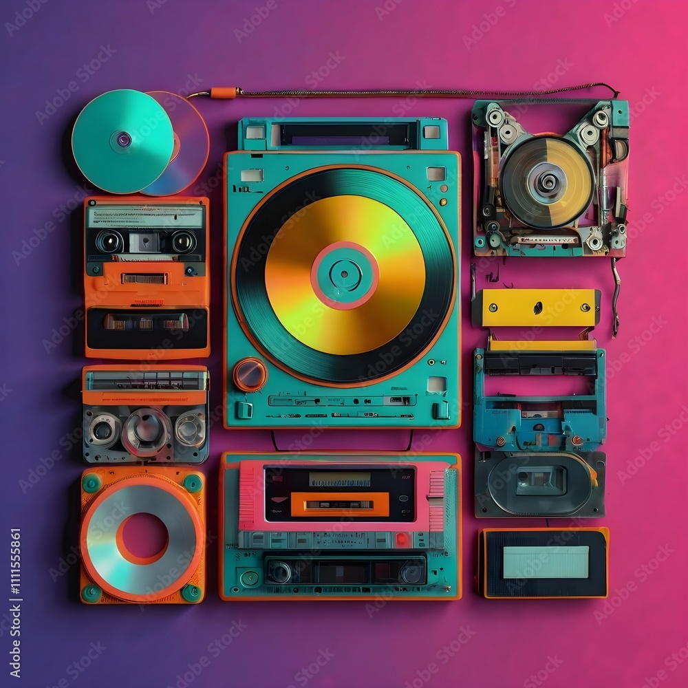 90s-inspired collage with bright neon colors, geometric patterns, and ...