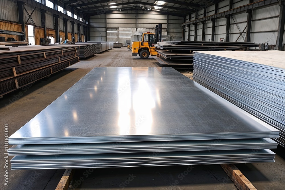 Heavy-Duty Steel Plates and Aluminum Sheets in a Fabrication Plant ...