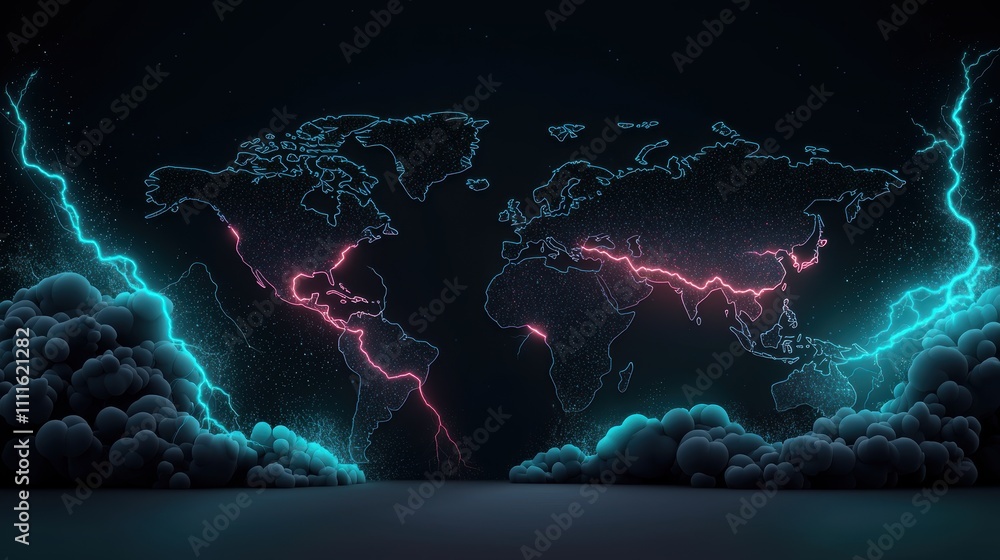 A cartoon map showing the areas of the world where lightning is most ...