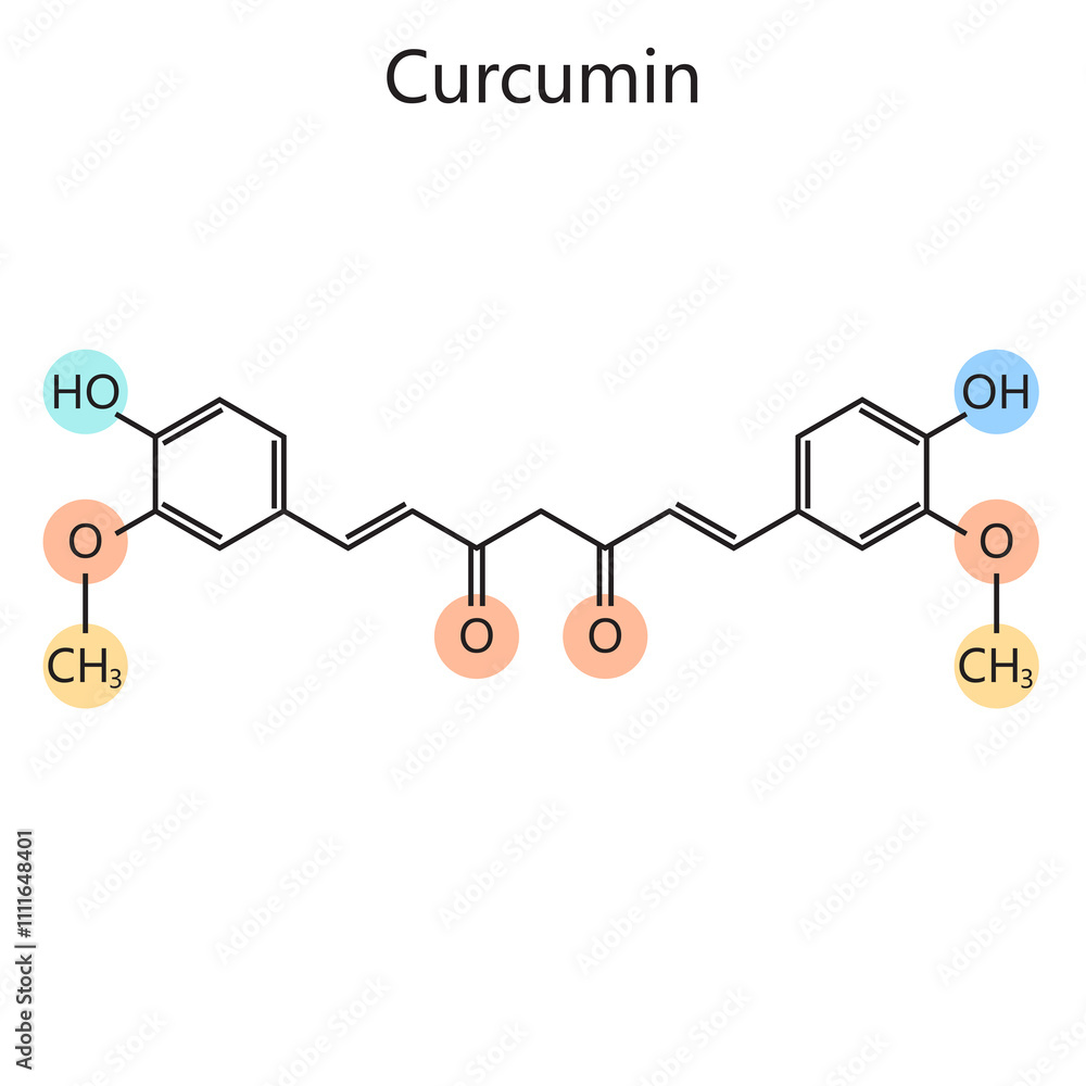 Chemical organic formula of Curcumin diagram hand drawn schematic ...
