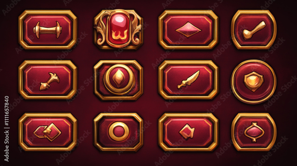 Cartoon set of medieval game buttons animation set. Vector illustration ...