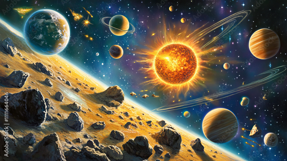 Solar system cartoon vector. Planets of solar system orbiting around ...