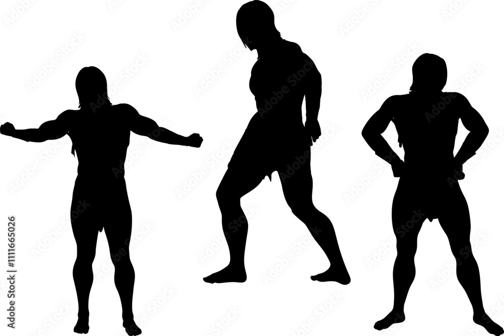 Silhouette of a primitive man, embodying the essence of early human ...