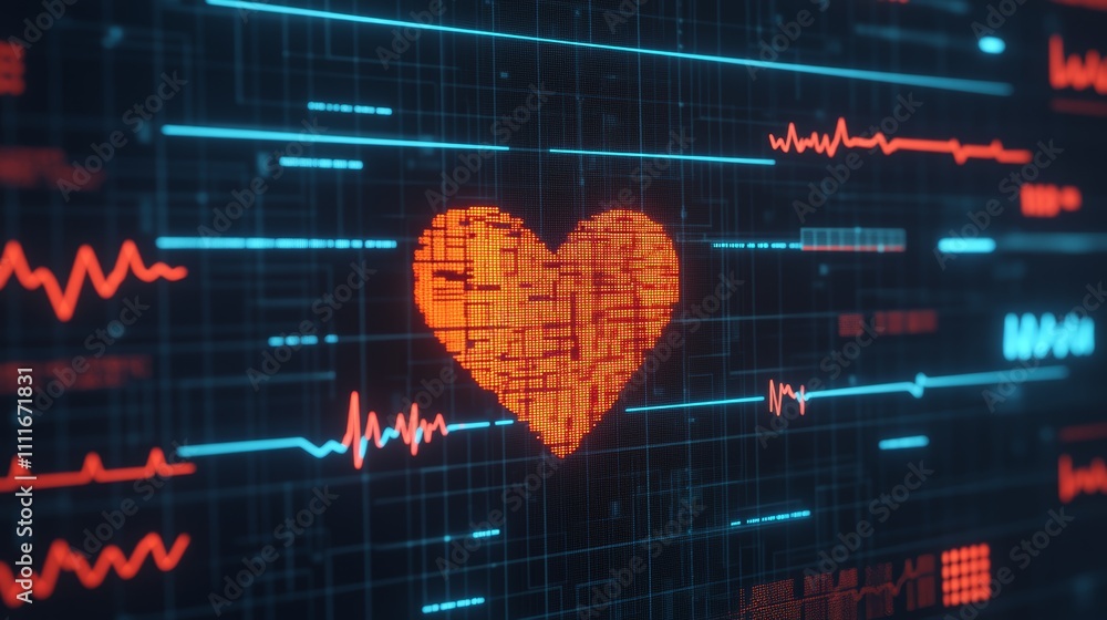 Glowing digital heart, symbol of love, health, and technology in the ...